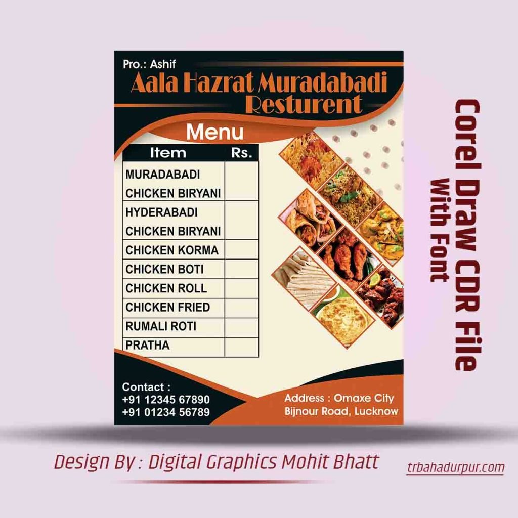 Restaurant Menu Card Design | Menu Card Design CDR File