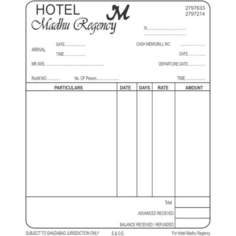 Hotel Bill In Word Format Free