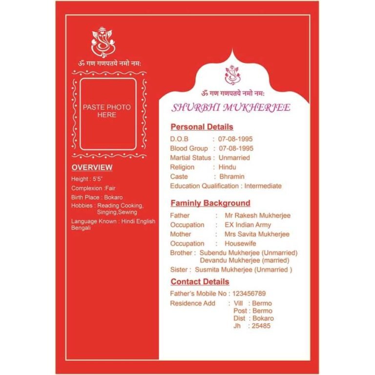 Marriage Bio- Data Cdr