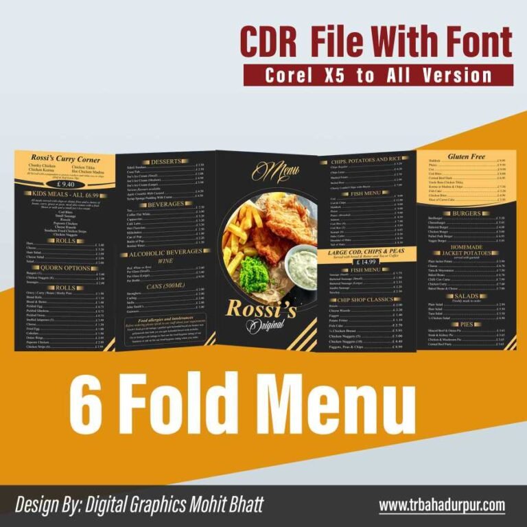 Restaurant 6 Fold Food Menu Design CDR File