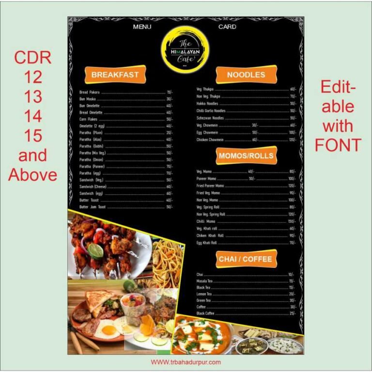 Double Side Menu Card For Restaurant
