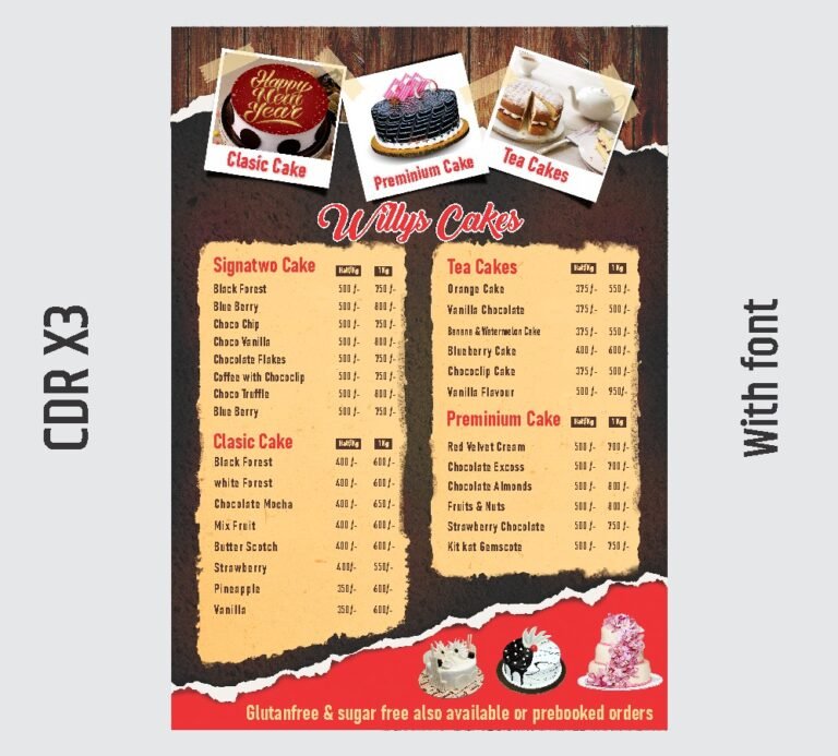 Cake Bakery Menu Card New Design