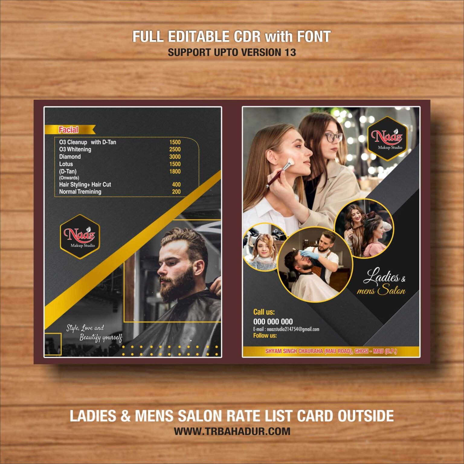 Ladies & Mens Salon Rate List Card Design | Rate List Card Design Cdr
