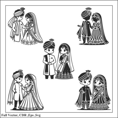 Indian Wedding Card Dulha Dulhan Bride And Groom Design Icon Set On ...