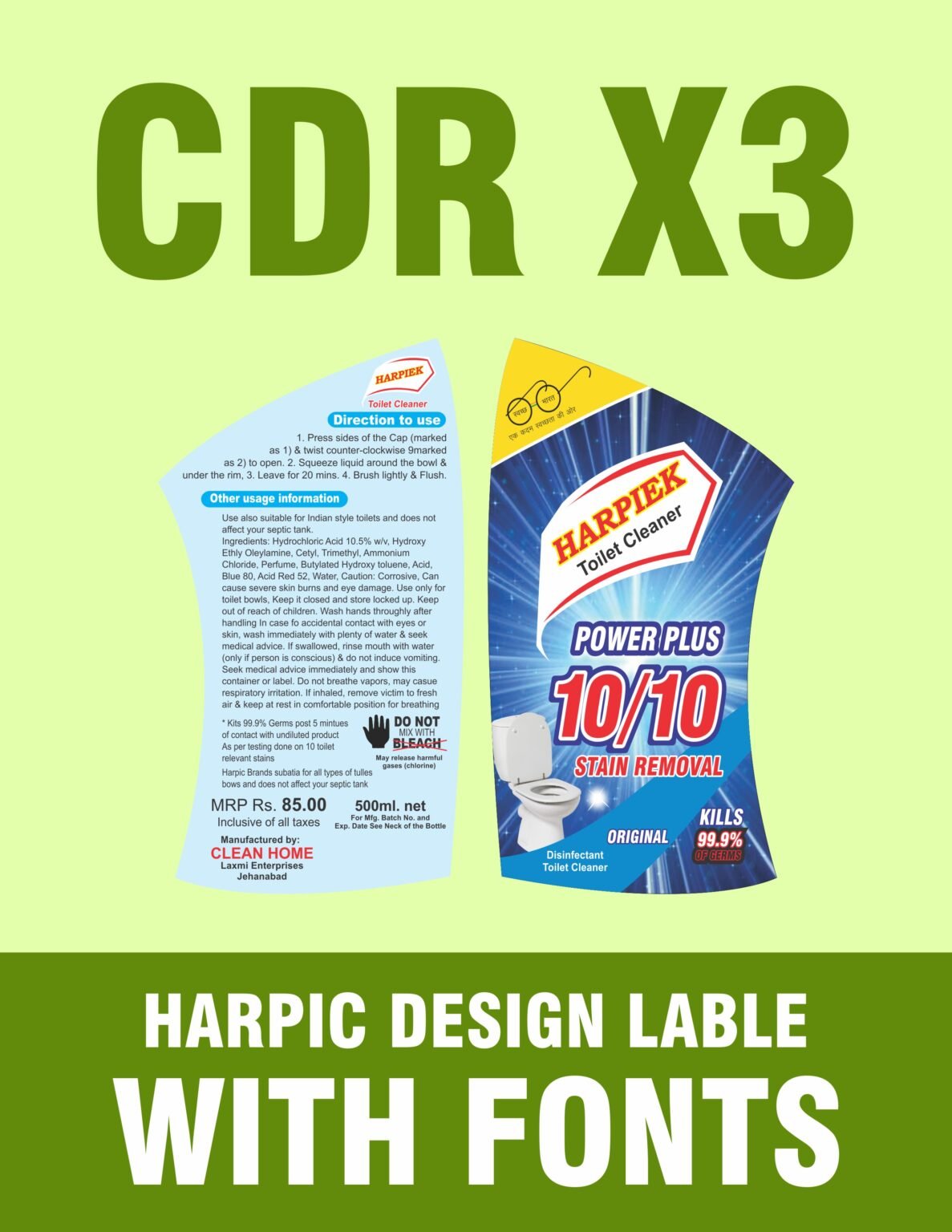 HARPIC LABLE DESIGN CDR WITH FONT VERSION CORAL DRAW X3
