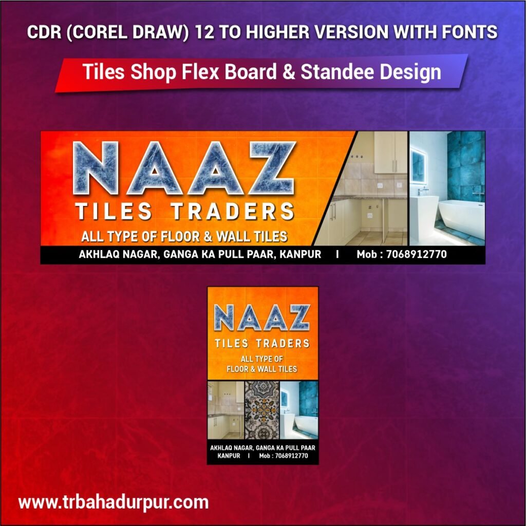 Latest Tiles Shop Flex Board & Standee Design Fully Editable Cdr File