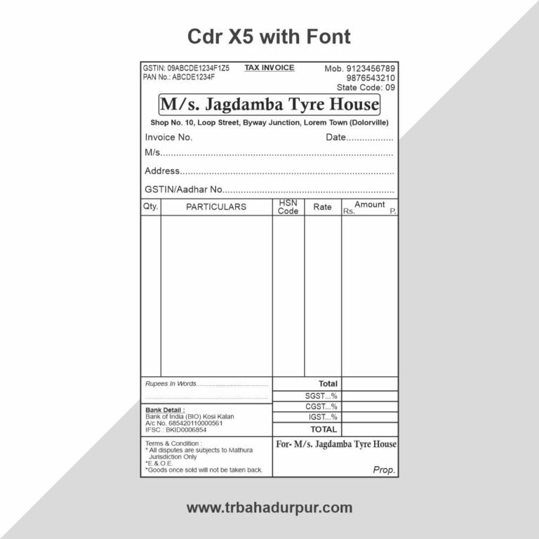 Tyre House Bill Book Design Cdr