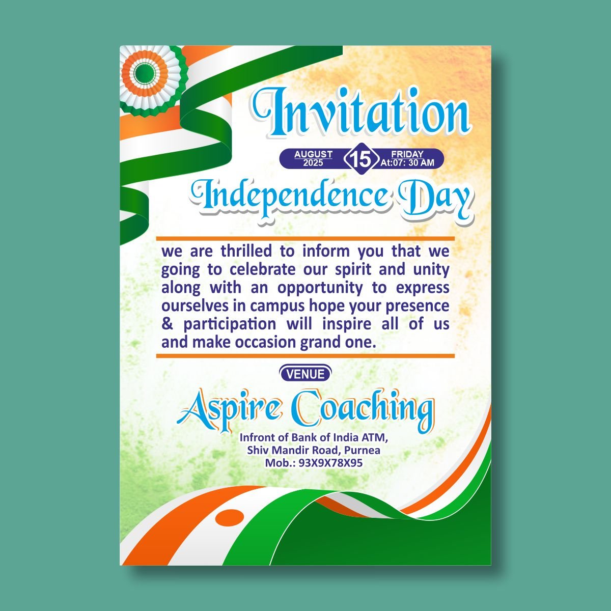 Independence Day English Invitation Card Design Cdr File
